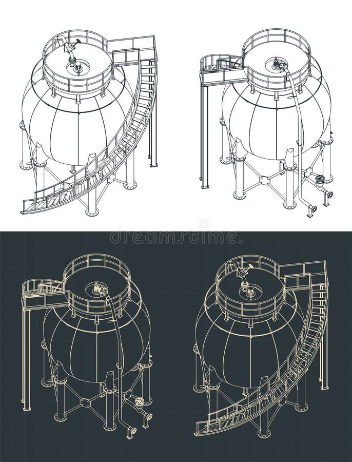 Spherical Storage Tank Isometric Blueprints Stock Vector - Illustration ... Spherical Storage Tank Isometric Blueprints Stock Vector - Illustration ...