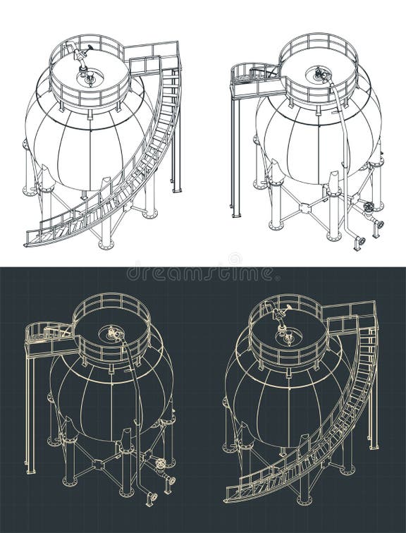 Spherical Storage Tank Isometric Blueprints Stock Vector - Illustration ...