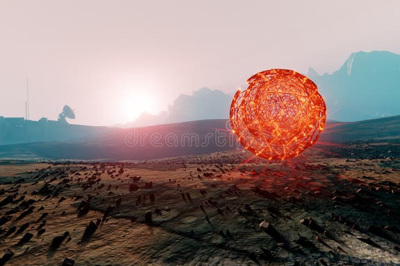 Spherical Structure Floating in Martian Landscape Stock Illustration ...