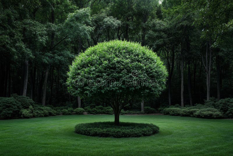 Spherical Tree with Dense Green Leaves in Summer Park Stock ...