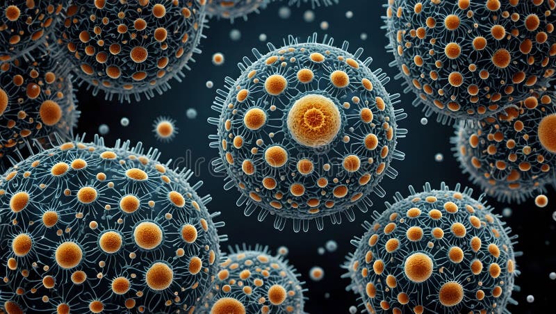 Spherical Virus Particles with Distinct Spike Proteins, Rendered in 3D ...