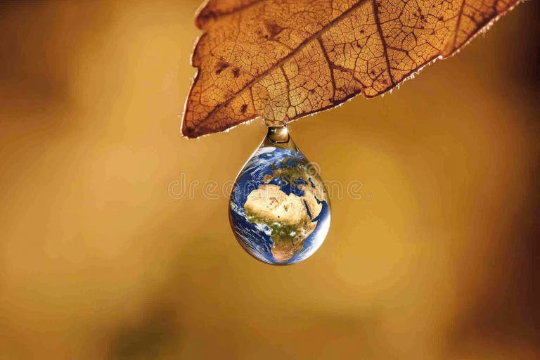 Spherical Water Drop on Leaf with Earth Reflection Stock Image - Image ...