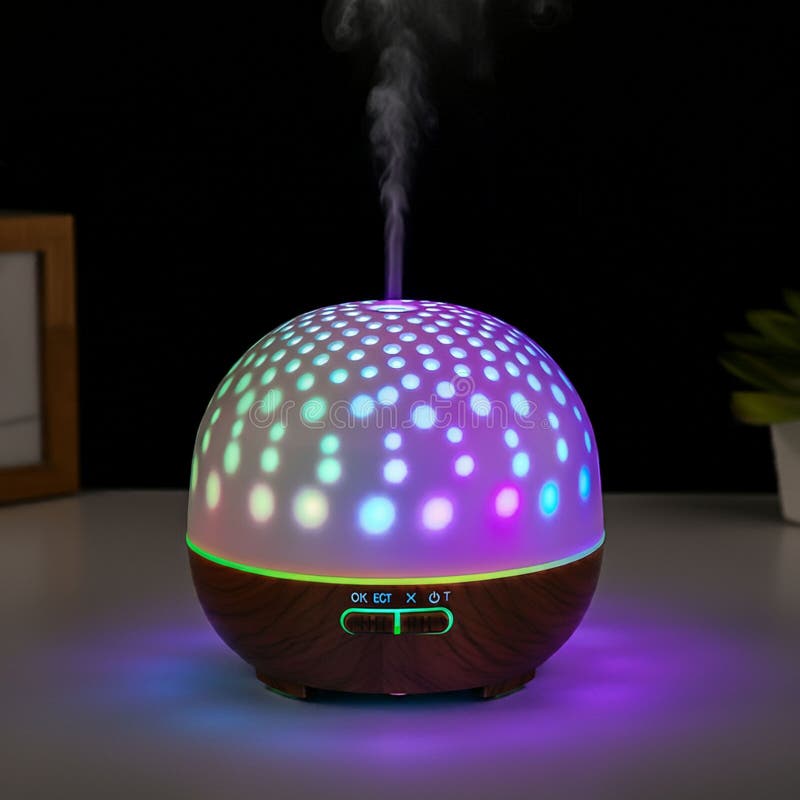 A Spherical, Wood-textured Essential Oil Diffuser Emits Steam. the ...