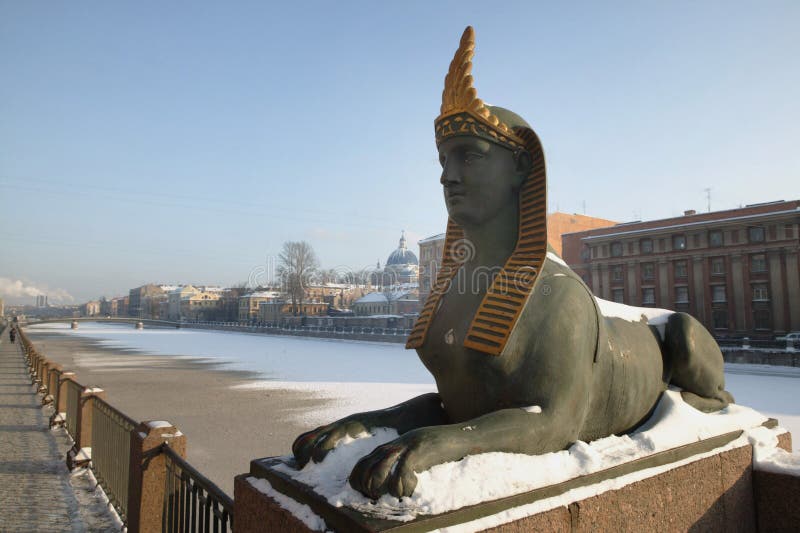 Sphinx. stock image. Image of bridge, figure, snow, city - 129509