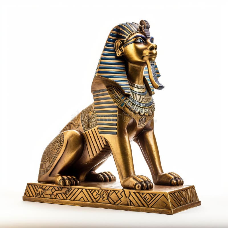 Majestic Golden Sphinx Statue Against a White Background Stock ...