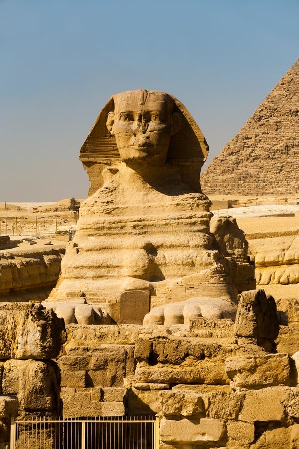 Great Sphinx Body Blue Sky Pyramid Giza Egypt Stock Image - Image of ...