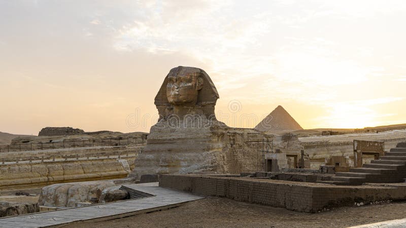 Sphinx in Giza Pyramid Complex at Sunset Stock Image - Image of pharaoh ...
