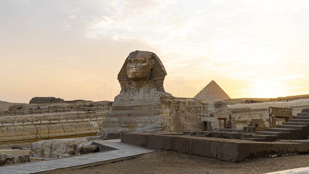 Sphinx in Giza Pyramid Complex at Sunset Stock Image - Image of pharaoh ...