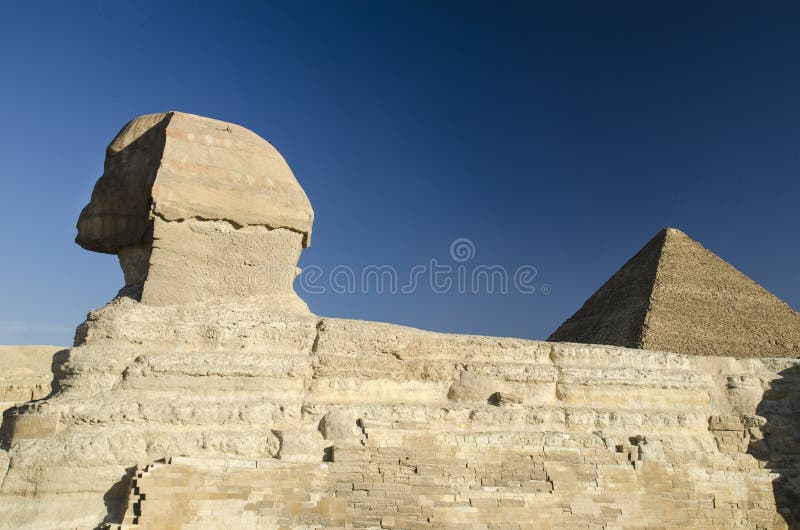 Sphinx and Great Pyramid of Giza Stock Image - Image of historic ...