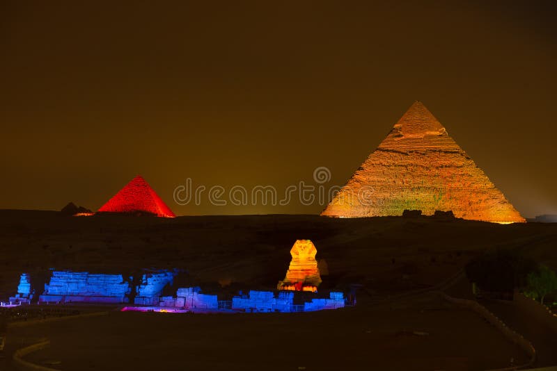 Sphinx in the Night Lights Giza Stock Image - Image of stone, vacation ...