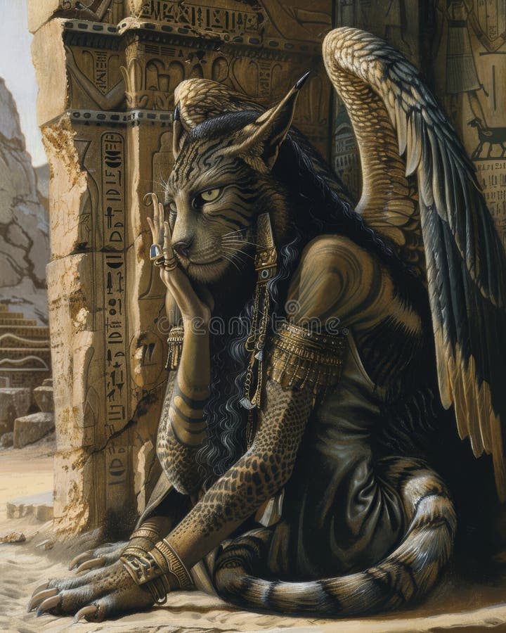 A Sphinx Posing Riddles at the Gate of a Desert Tomb Her Enigmatic ...