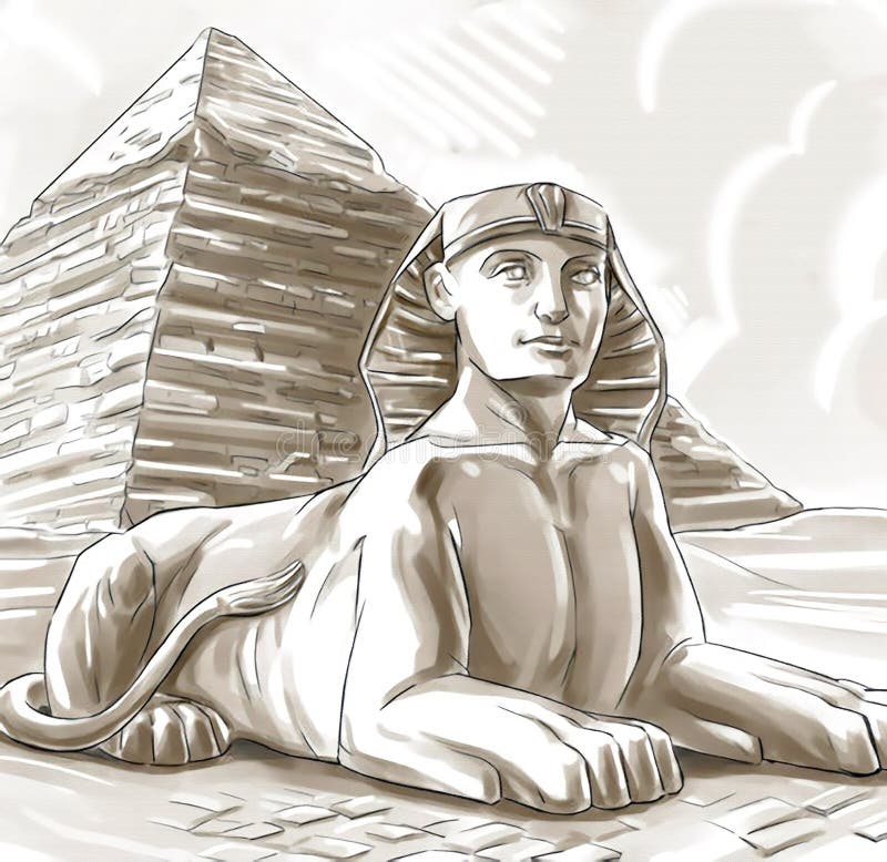 Sphinx Sphinx and Pyramid in Giza Stock Illustration - Illustration of ...