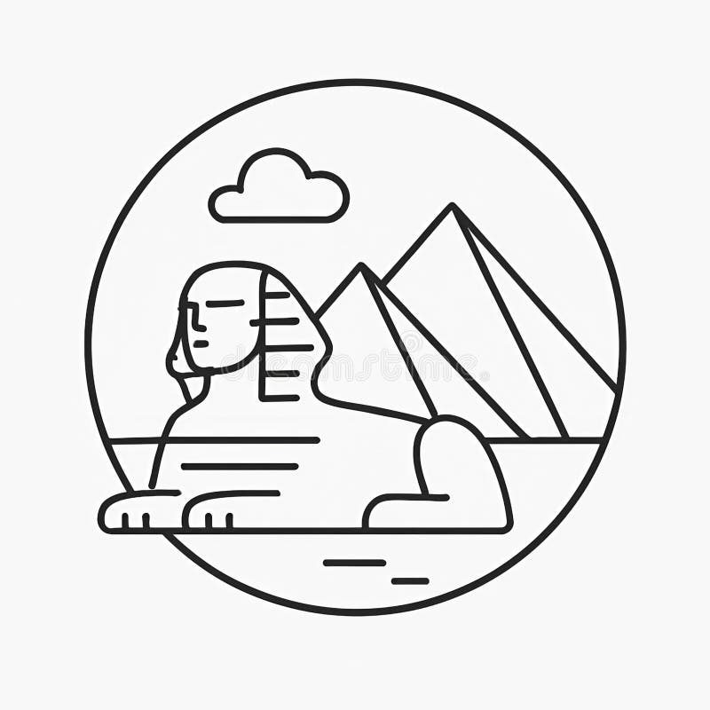 Sphinx and Pyramids Line Art Stock Illustration - Illustration of ...