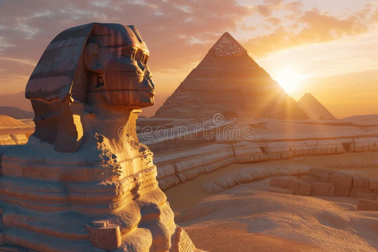 Sphinx Riddle Scene in Front of the Pyramids a Desert Sunset Casting ...