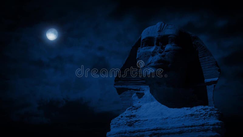The Sphinx Statue at Night with Moon Stock Video - Video of rock ...