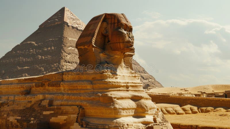 A Sphinx Statue Stands in Front of a Majestic Pyramid. Perfect for ...