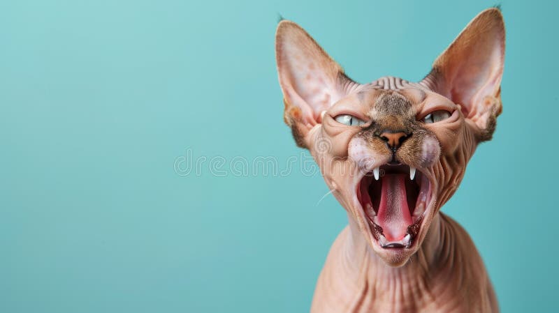 Sphynx, Angry Cat Baring Its Teeth, Studio Lighting Pastel Background ...