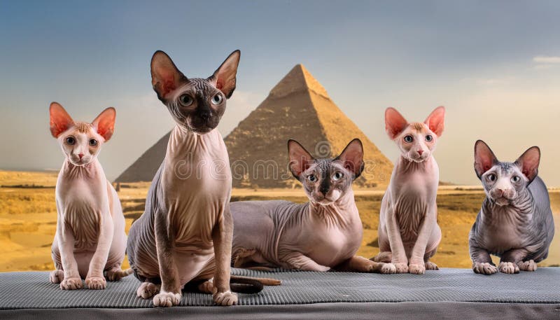 Sphynx Cat with Egyptian Pyramids in the Background Stock Illustration ...
