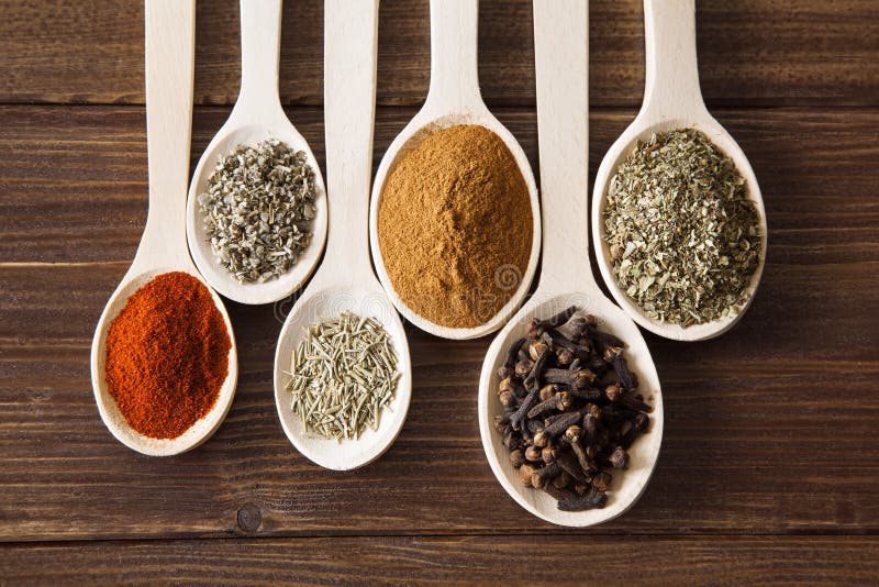 Spice Assortment on a Wooden Table Stock Image - Image of paprika ...