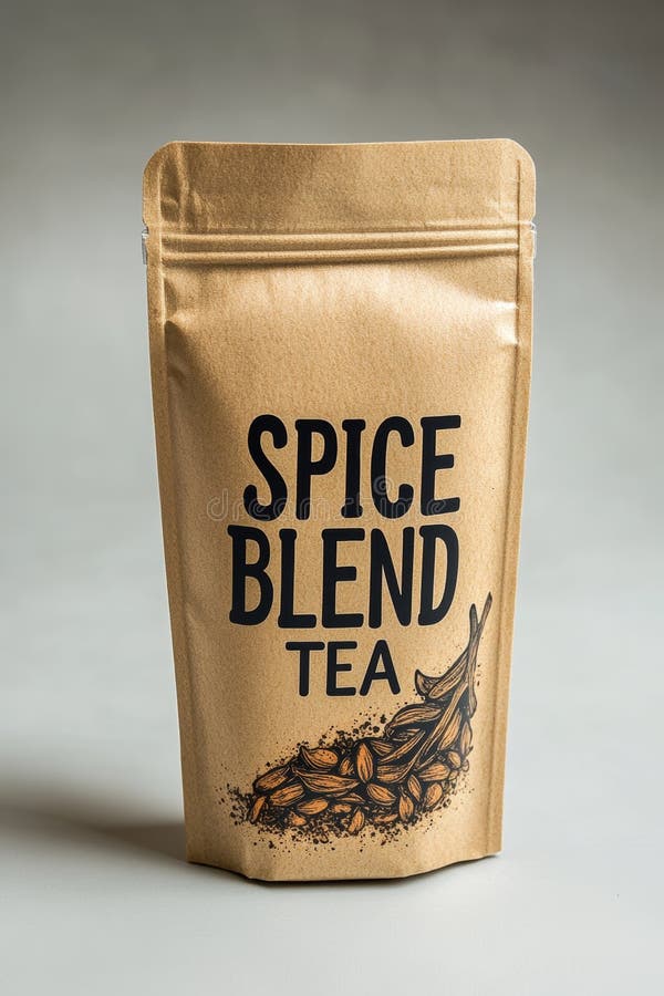 Spice Blend Tea in a Brown Kraft Paper Pouch Packaging Mockup, Isolated ...