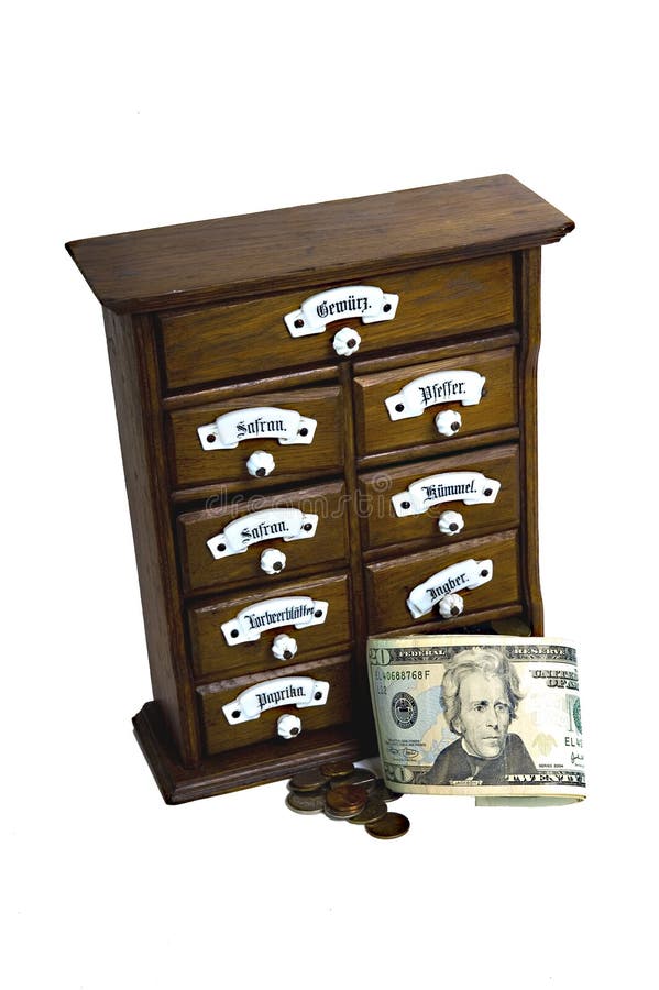 Spice Board with Drawers with Money Inside Stock Photo - Image of small ...