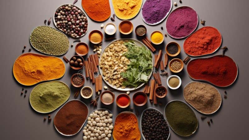 Spice Circle with Nut Centerpiece on Dark Background Ai Generated Stock ...