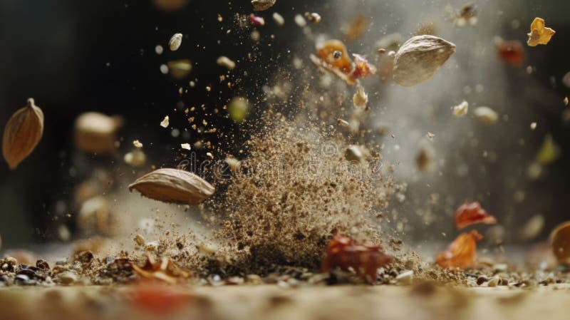 Spice Explosion: Brown and Beige Herbs and Spices Burst Stock ...