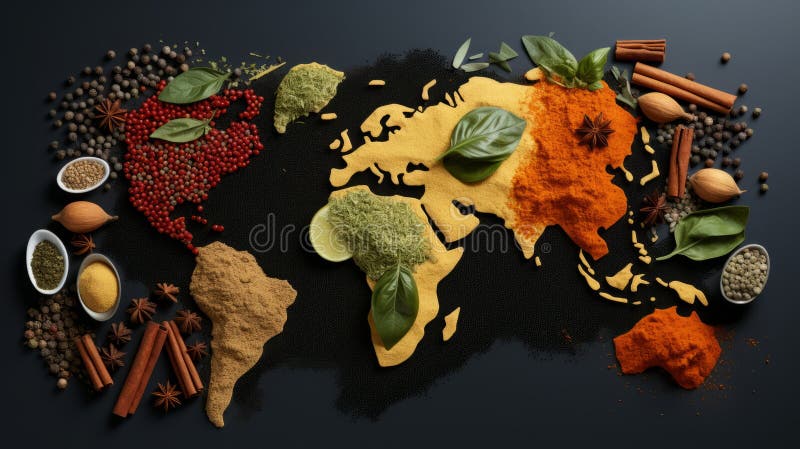 A World Map Made Out of Spices and Herbs Stock Image - Image of ...