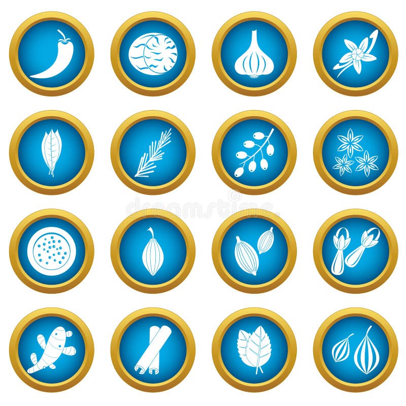 Spice Icons Blue Circle Set Stock Vector - Illustration of fennel ...