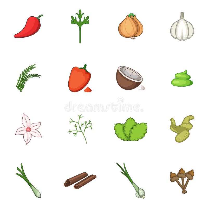 Spice Icons Set, Cartoon Style Stock Vector - Illustration of icon ...