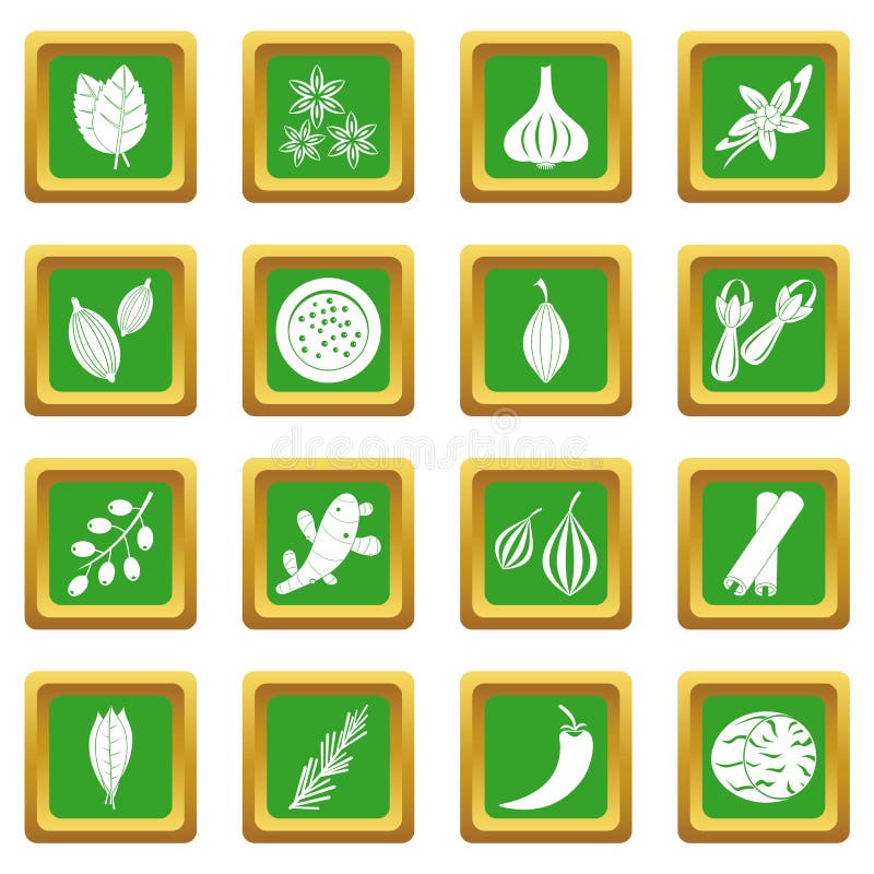 Spice icons set green stock vector. Illustration of aroma - 97789800