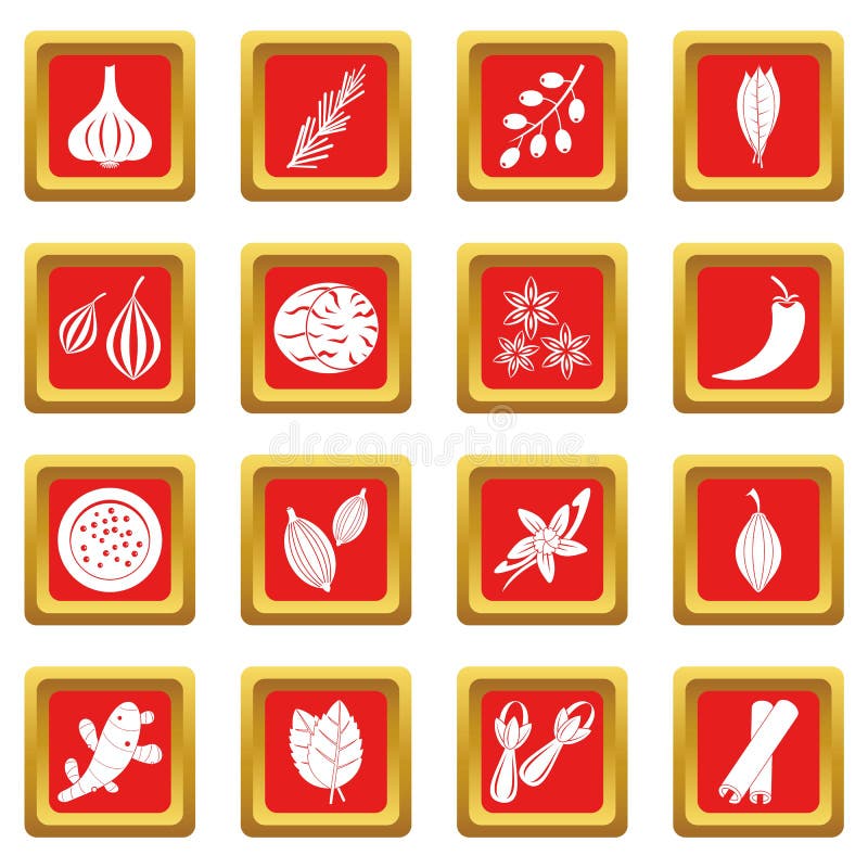 Spice icons set red stock vector. Illustration of leaf - 97999888