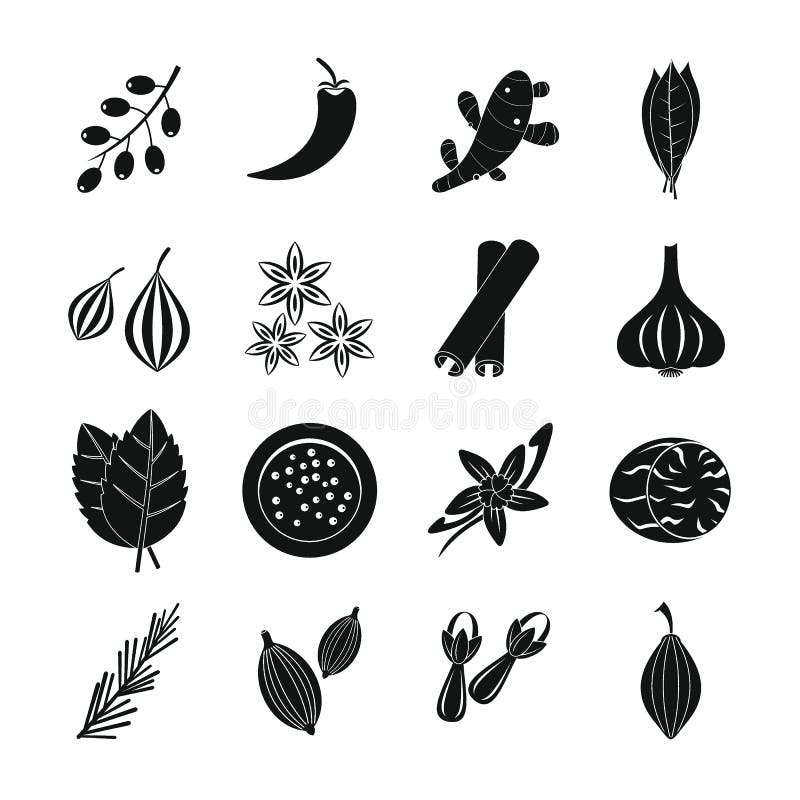 Spice Icons Set, Simple Style Stock Vector - Illustration of garlic ...