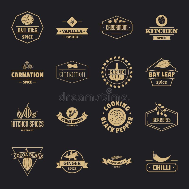 Spice Logo Icons Set, Simple Style Stock Vector - Illustration of ...