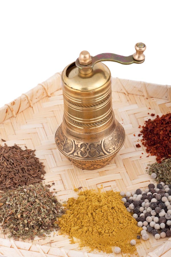 Spice mill made of brass stock photo. Image of white, brass - 9738454