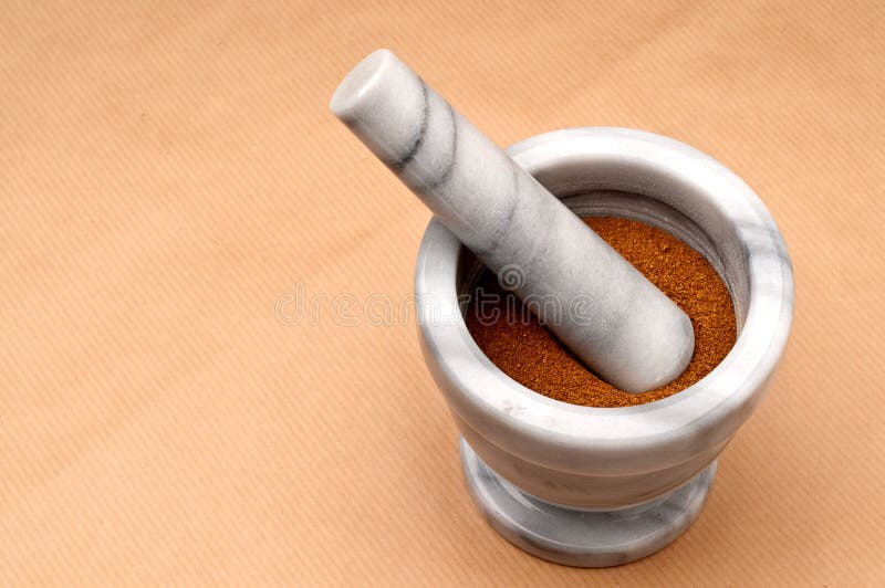 Spice in a Mortar and Pestle on Brown Stock Image - Image of crushed ...