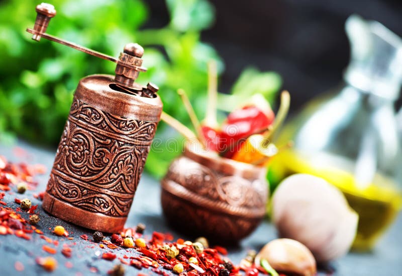 Spice and oil stock photo. Image of overhead, border - 101013804