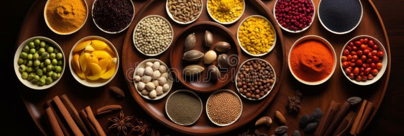 Spice Palette, Assorted Spices in Round Plates, Artistic Arrangement ...