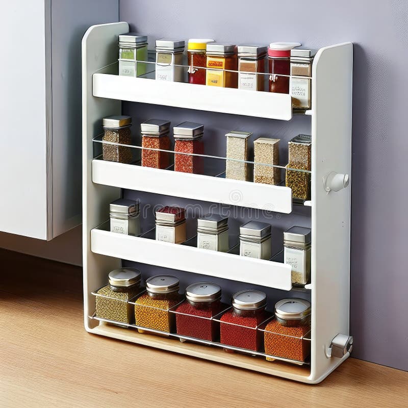 A spice rack with spices stock illustration. Illustration of rack ...