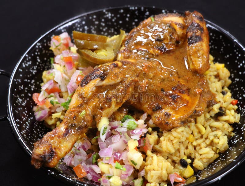 Spice Roasted Whole Baby Chicken with Flavored Rice Stock Image - Image ...