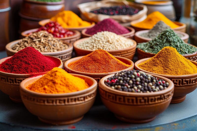Spice Sensation Different Spices Presented in Plates, Culinary Concept ...