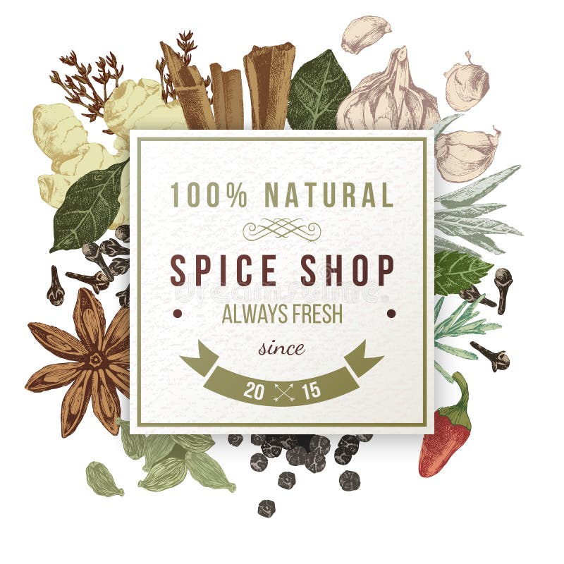 Spice Shop Paper Emblem with Different Spices Stock Vector ...
