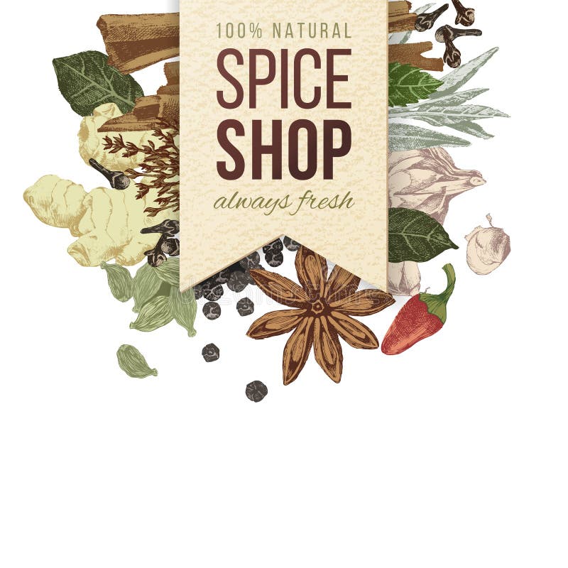 Spice Shop Paper Emblem with Different Spices Stock Vector ...