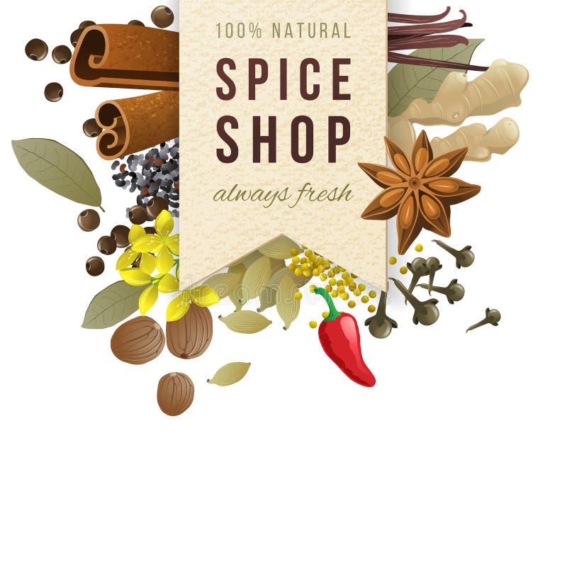 Spice Shop Paper Emblem with Different Spices Stock Vector ...