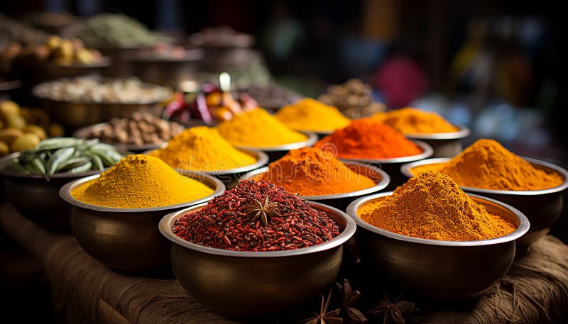 Spice Store Selling Vibrant Colored Indian Curry Powder Generated by AI ...