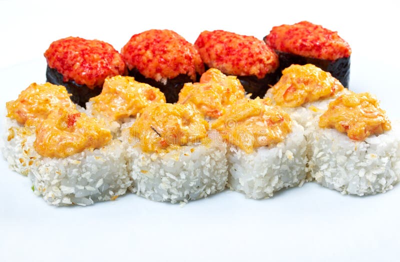 Spice Sushi with Sauced Slices Stock Photo - Image of delicious, roll ...