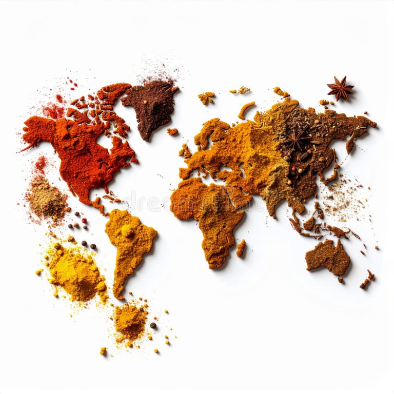 Spice World Map Featuring Global Flavors and Aromatic Herbs on White ...