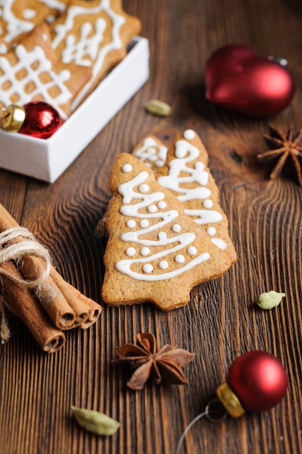Spiced Biscuits Shaped in Christmas Trees Stock Photo - Image of sweet ...
