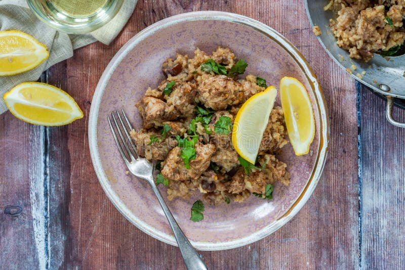 Chicken and date pilaf stock image. Image of garnish - 357057247