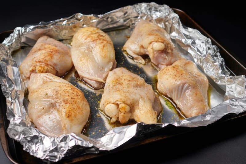 Spiced Chicken Wings Wrapped in Aluminum Foil Ready for Baking Stock ...